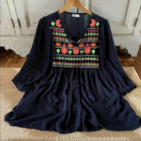 Figleaffashion | Tops | Embroidered Navy Tunicdress | Poshmark